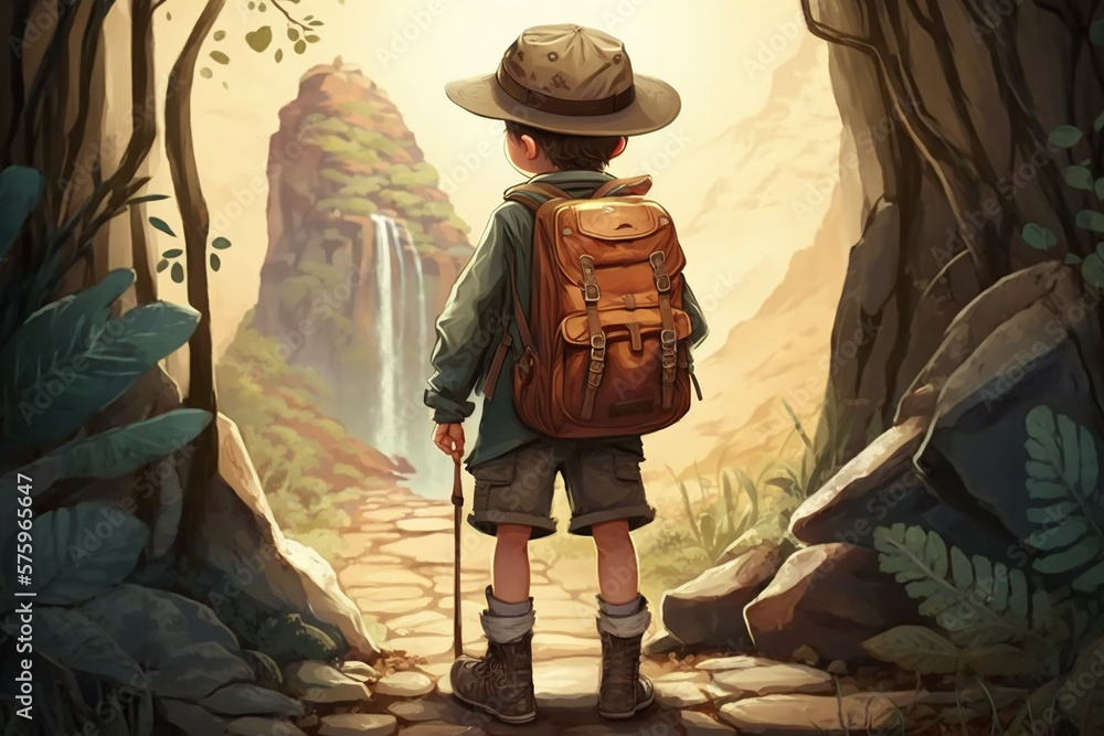 Young adventurous boy exploring nature created with Generative AI Stock ...