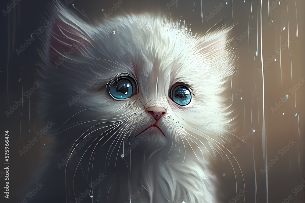 Sad Cat, Cute Crying And Very Sad Small White Kitten With Striking Blue ...