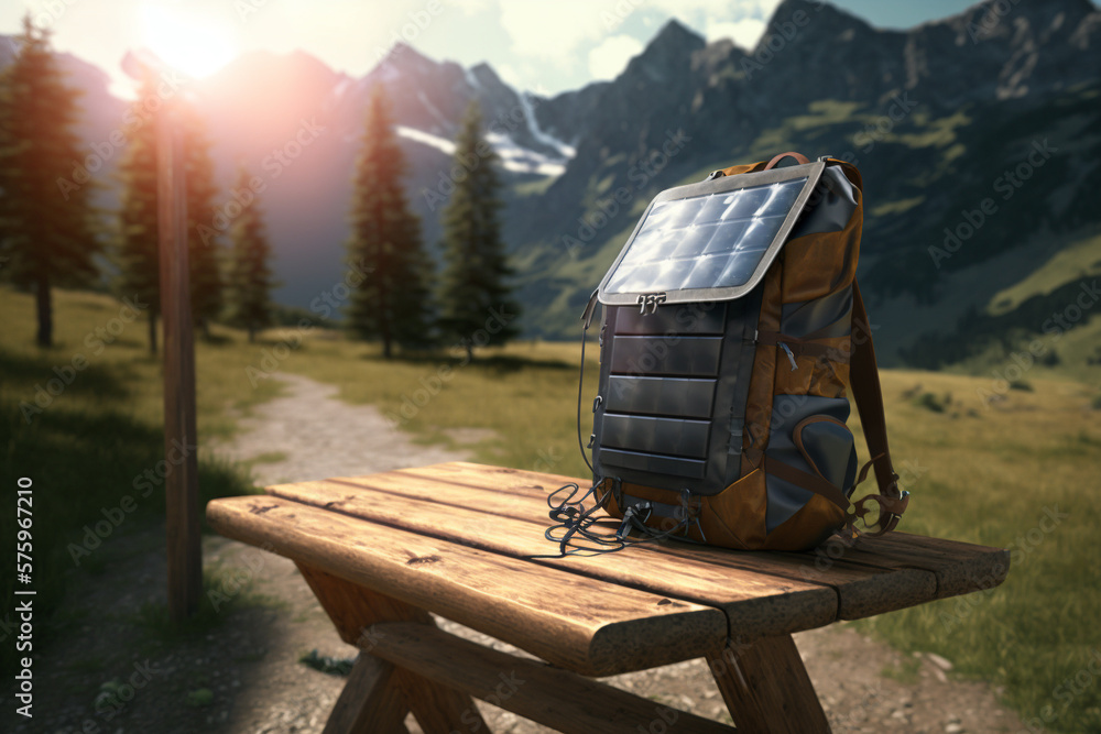 Mountain backpack with solar battery charger ready for travel and ...