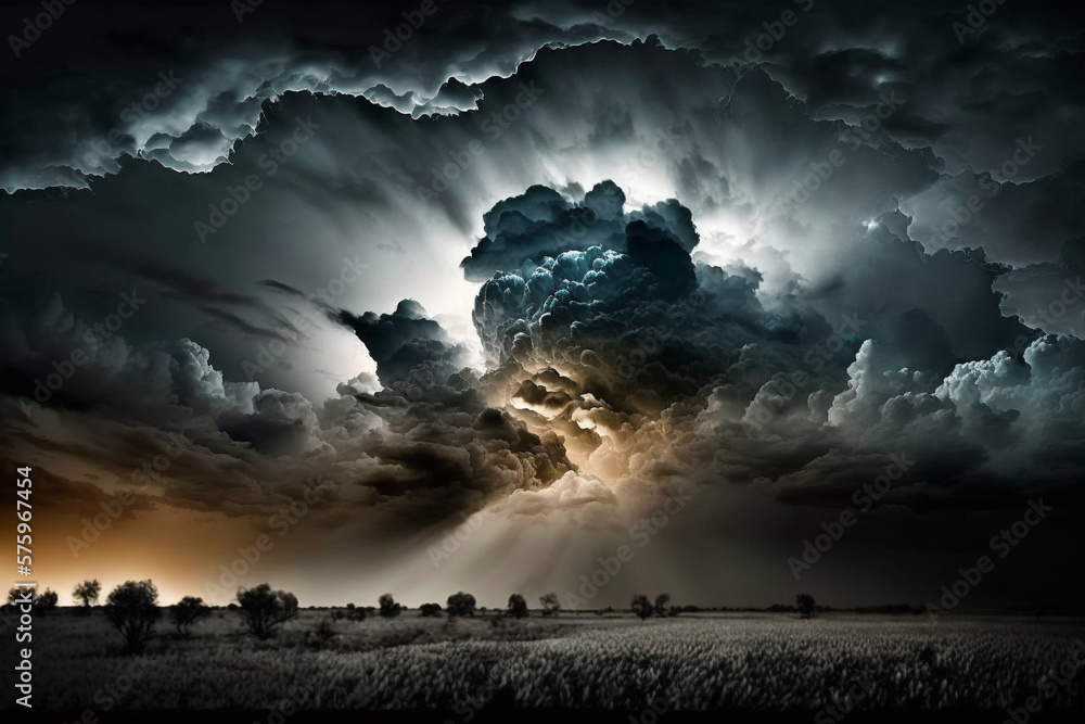 Stormy weather with dark scary clouds. Dramatic nature preparing for ...