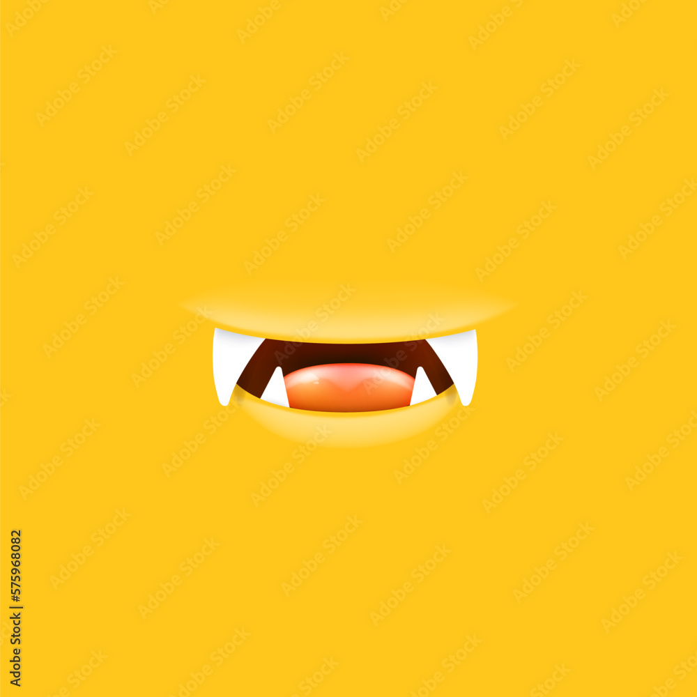 Vector Cartoon open mouth with fangs isolated on orange background ...