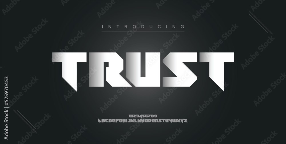 Trust, digital modern alphabet new font. Creative abstract urban ...