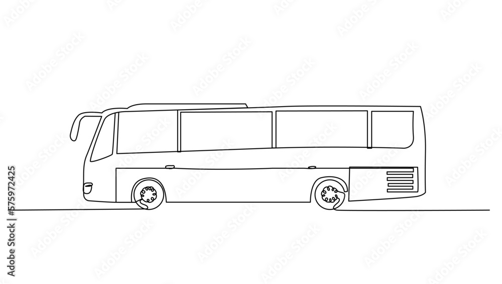 Continuous line art or One Line drawing bus for vector illustration ...