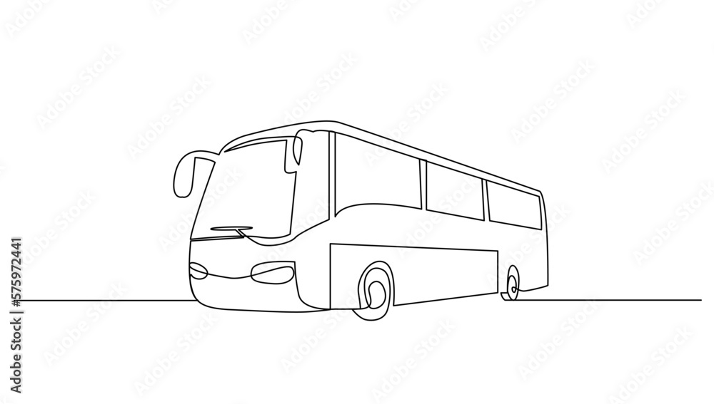 Continuous line art or One Line drawing bus for vector illustration ...