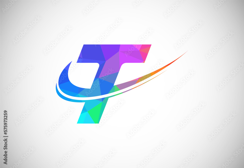 Polygonal low poly letter T with a swoosh logo. Modern vector logotype ...