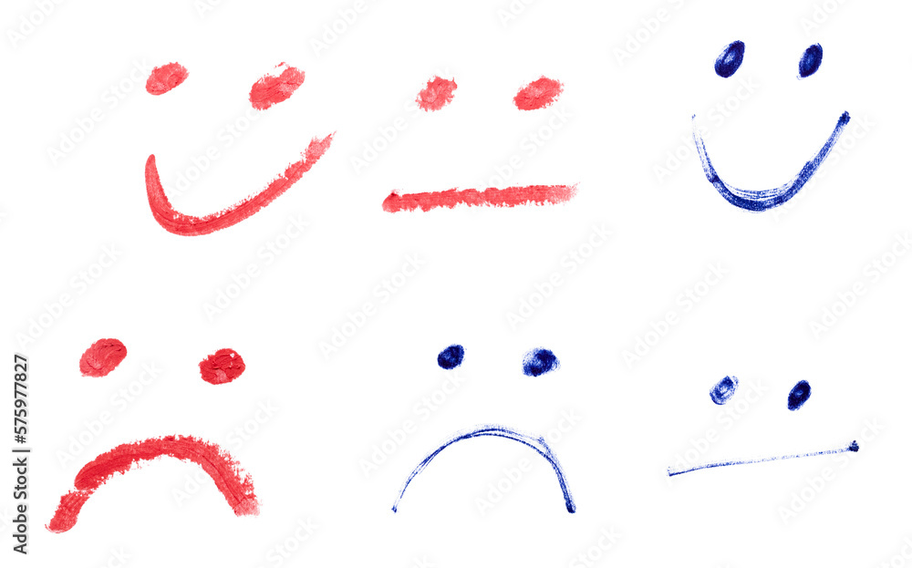 Hand drawn outline smiley faces different moods isolated on transparent ...