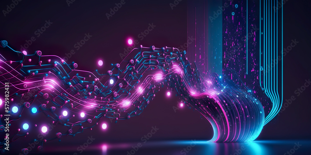 Flow of data network.digital stream.binary code.information transmission.cloud and blockchain ...