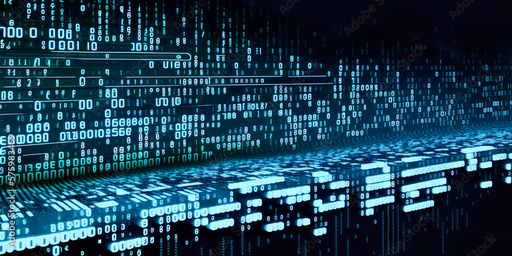 Flow of data network.digital stream.binary code.information transmission.cloud and blockchain ...