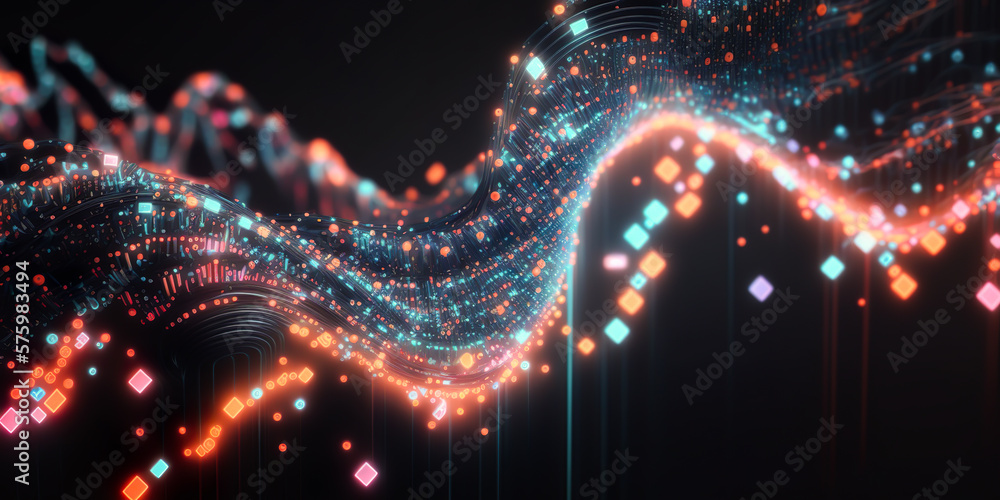 Flow of data network.digital stream.binary code.information transmission.cloud and blockchain ...