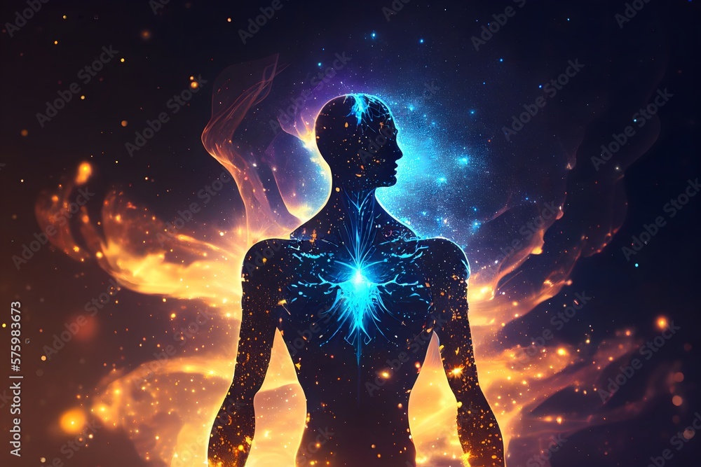 Astral body silhouette with abstract space background,digital ...