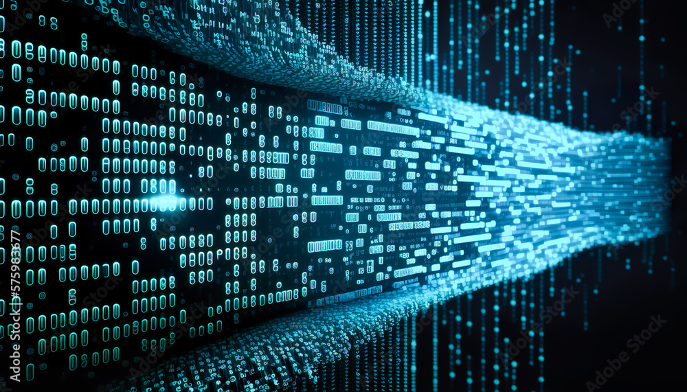 Flow of data network.digital stream.binary code.information transmission.cloud and blockchain ...