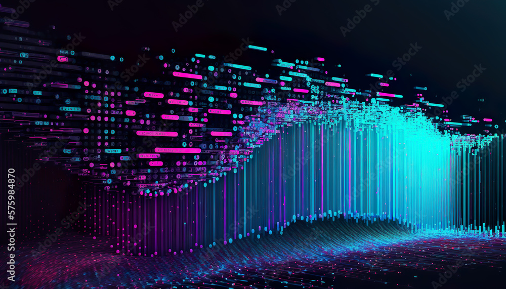 Flow of data network.digital stream.binary code.information transmission.cloud and blockchain ...