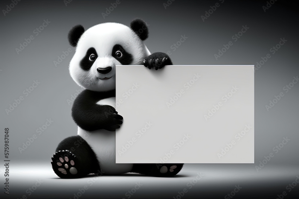 mock up,A Super cute Cartoon character of a panda Holding a blank mock ...
