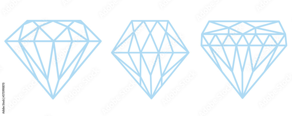 Set of diamonds in flat style. Linear outline icon. Various forms of ...