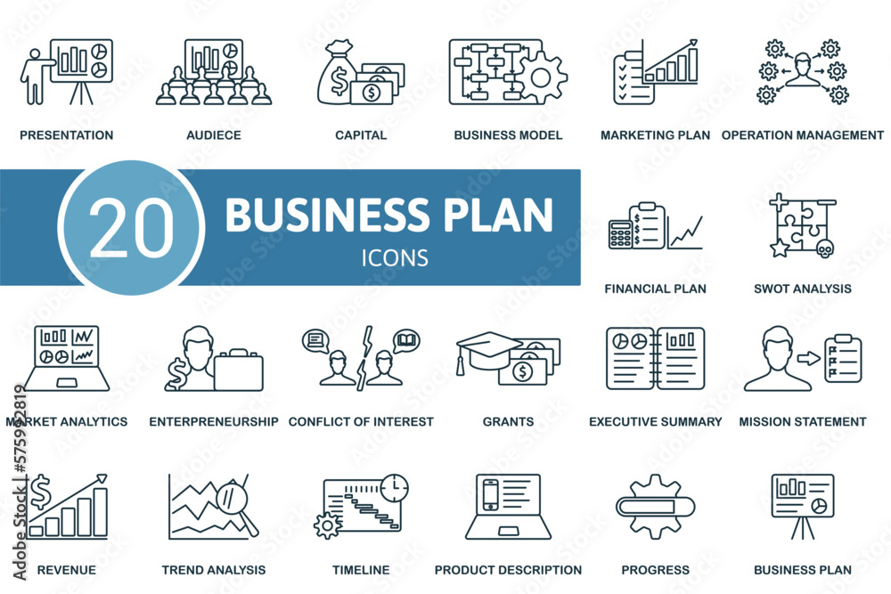 Business Plan icon set. Line Business Plan icon collection ...