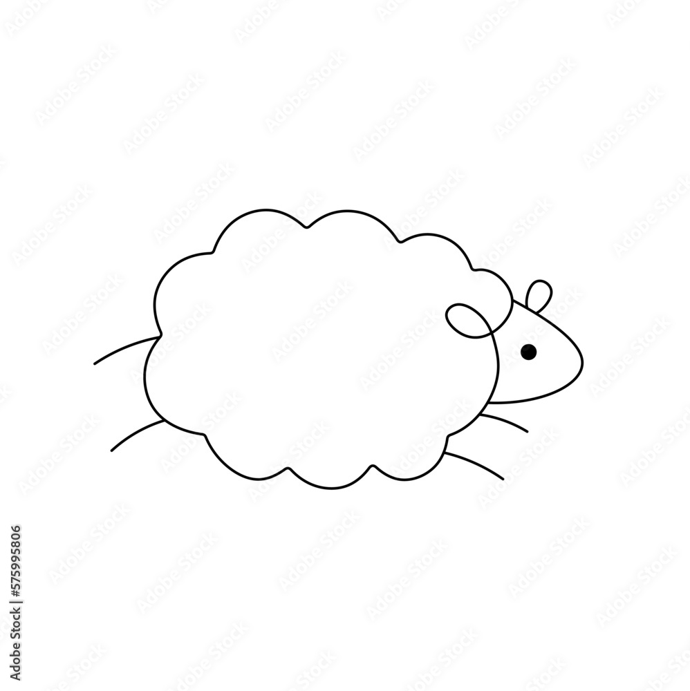 Vector isolated one cute cartoon little jumping sheep side view ...