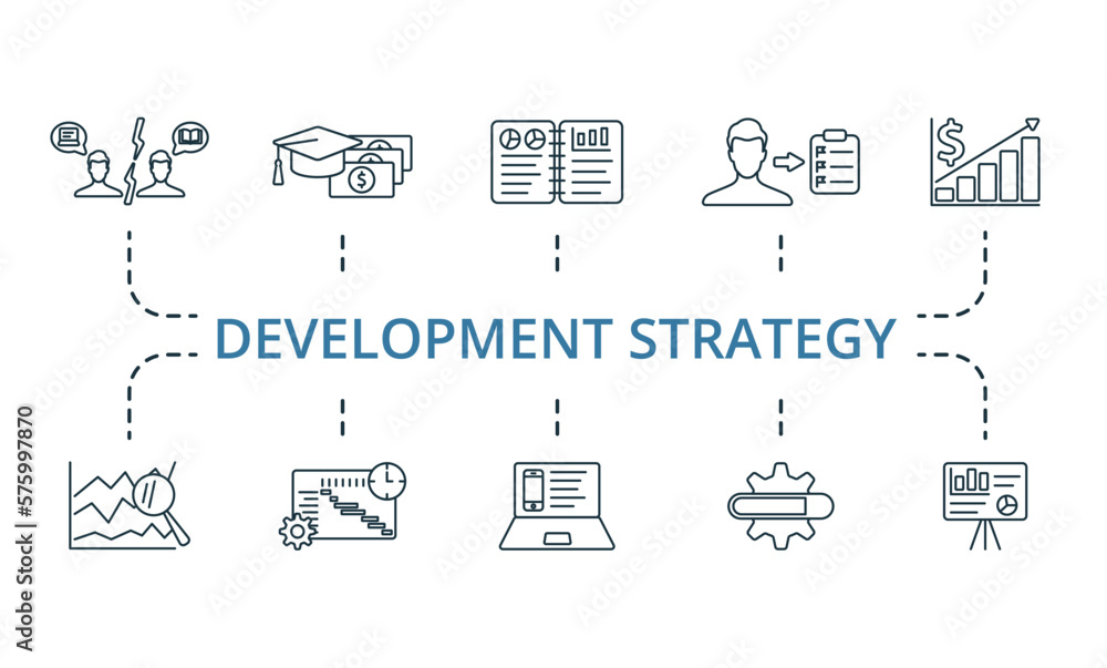 Development Strategy icon set. Monochrome simple Development Strategy ...