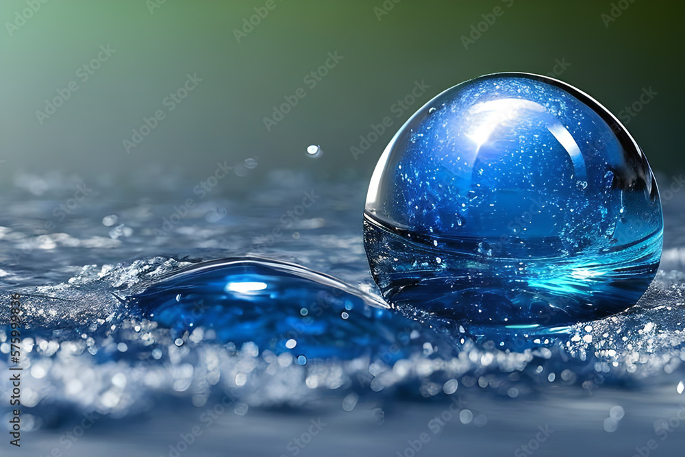Water droplet or water drop at the surface of the water. Water splash ...