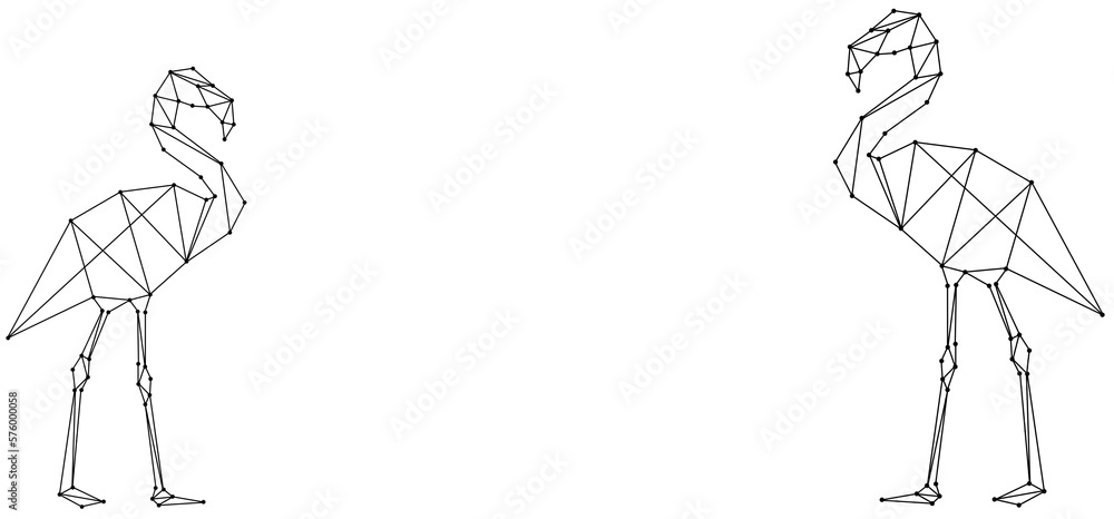 Wirework silhouette flamingo illustration in black isolated on white ...