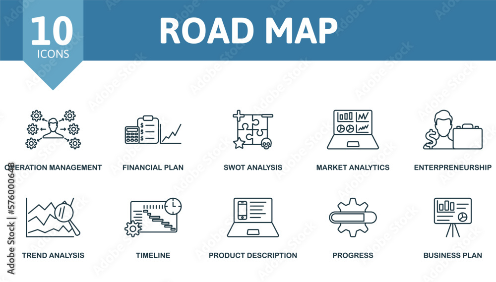 Road Map icon set. Monochrome simple Road Map icon collection ...