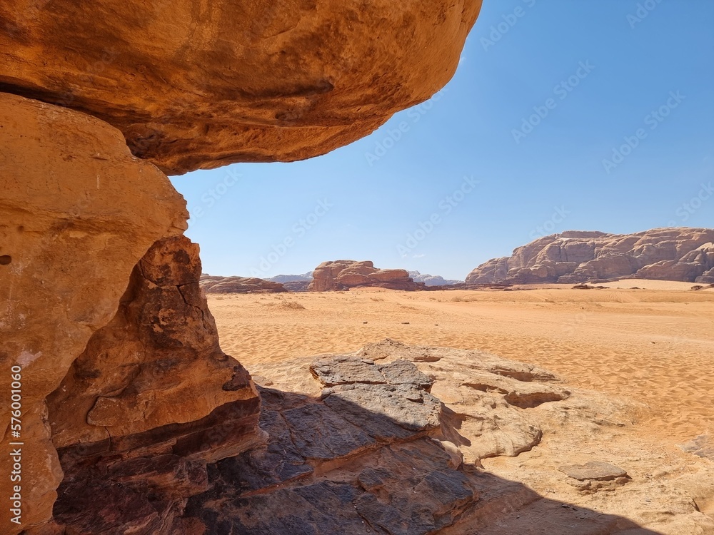 Wadi Rum, Jordan - February 24th 2023: Rocks in the desert Stock Photo ...