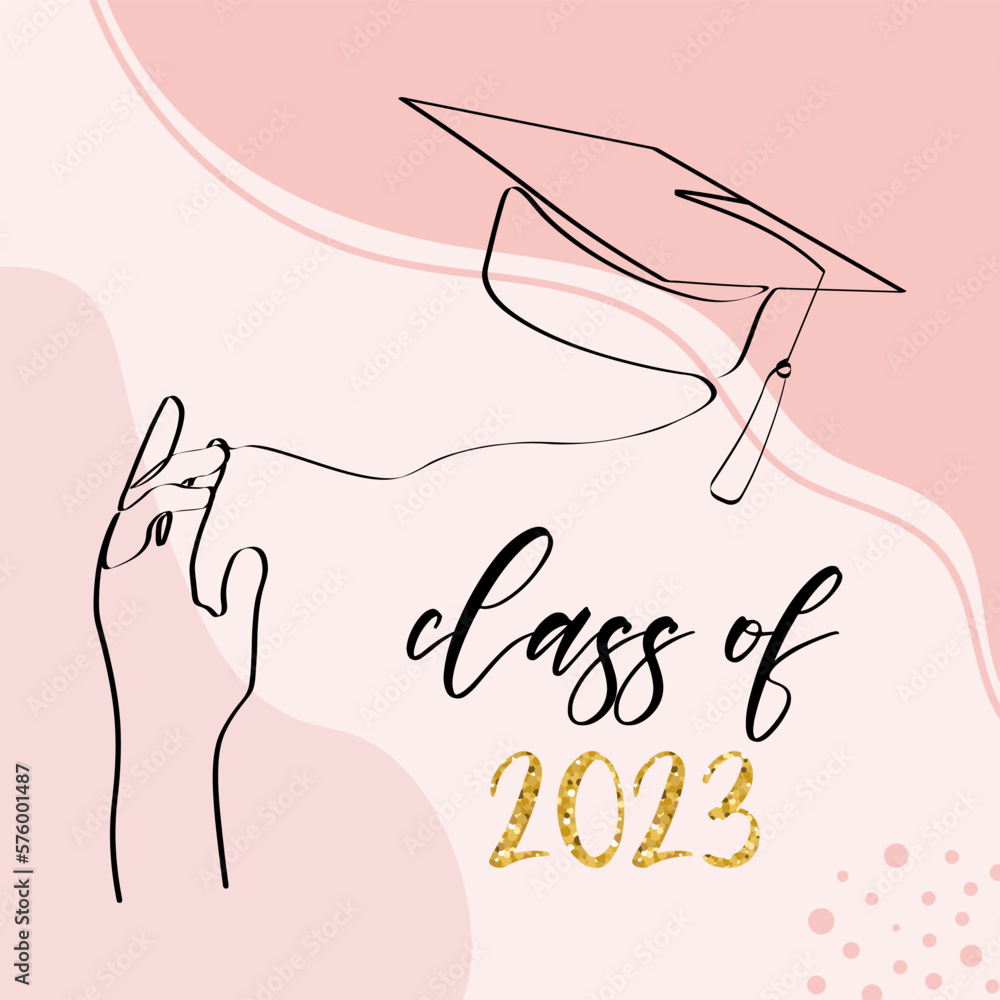Class of 2023. One line art with student tossing up his graduation cap ...