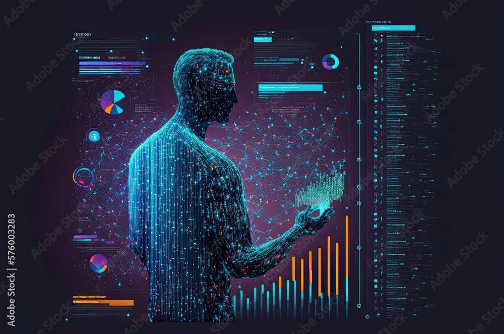Big data technology and data science. Data scientist querying, analyzing and visualizing complex ...