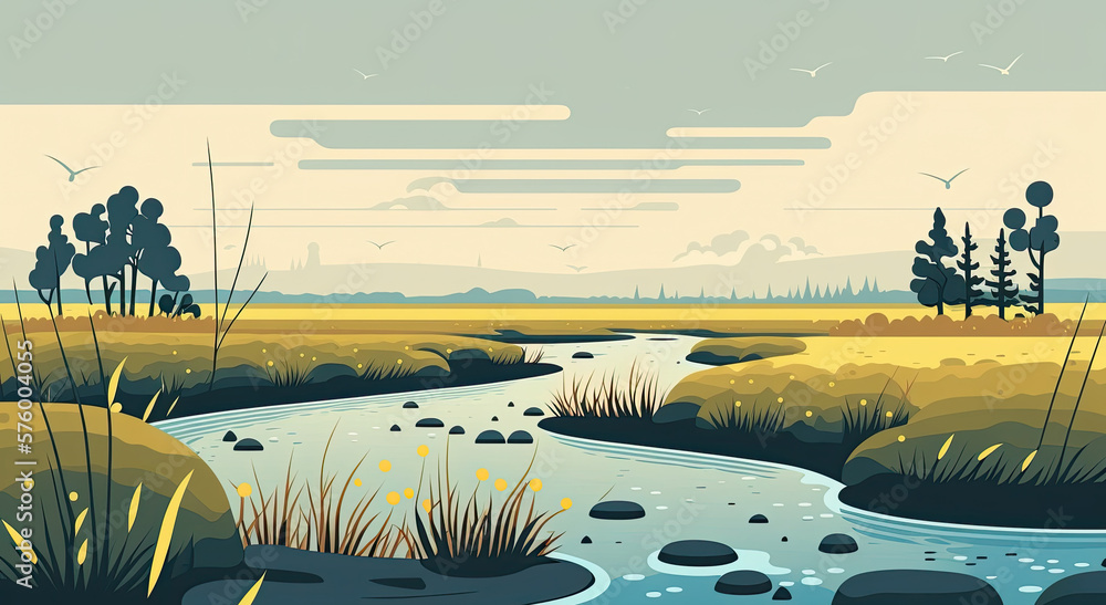 Marshland - Minimalistic flat design landscape illustration. Image for ...