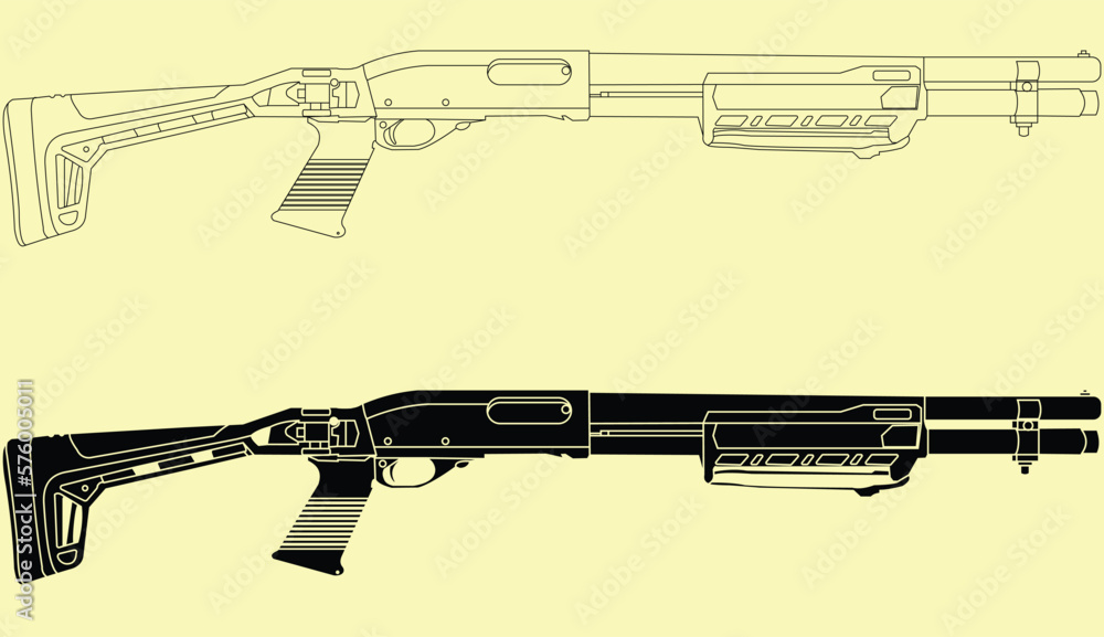 Remington 870 vector illustration with outline and silhouette. Stock ...