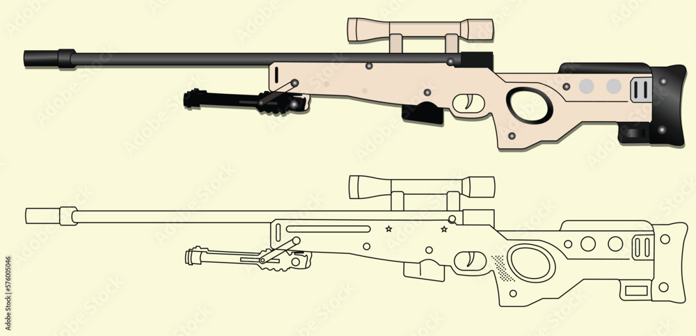 AWM GUN vector illustration with outline Stock Vector | Adobe Stock