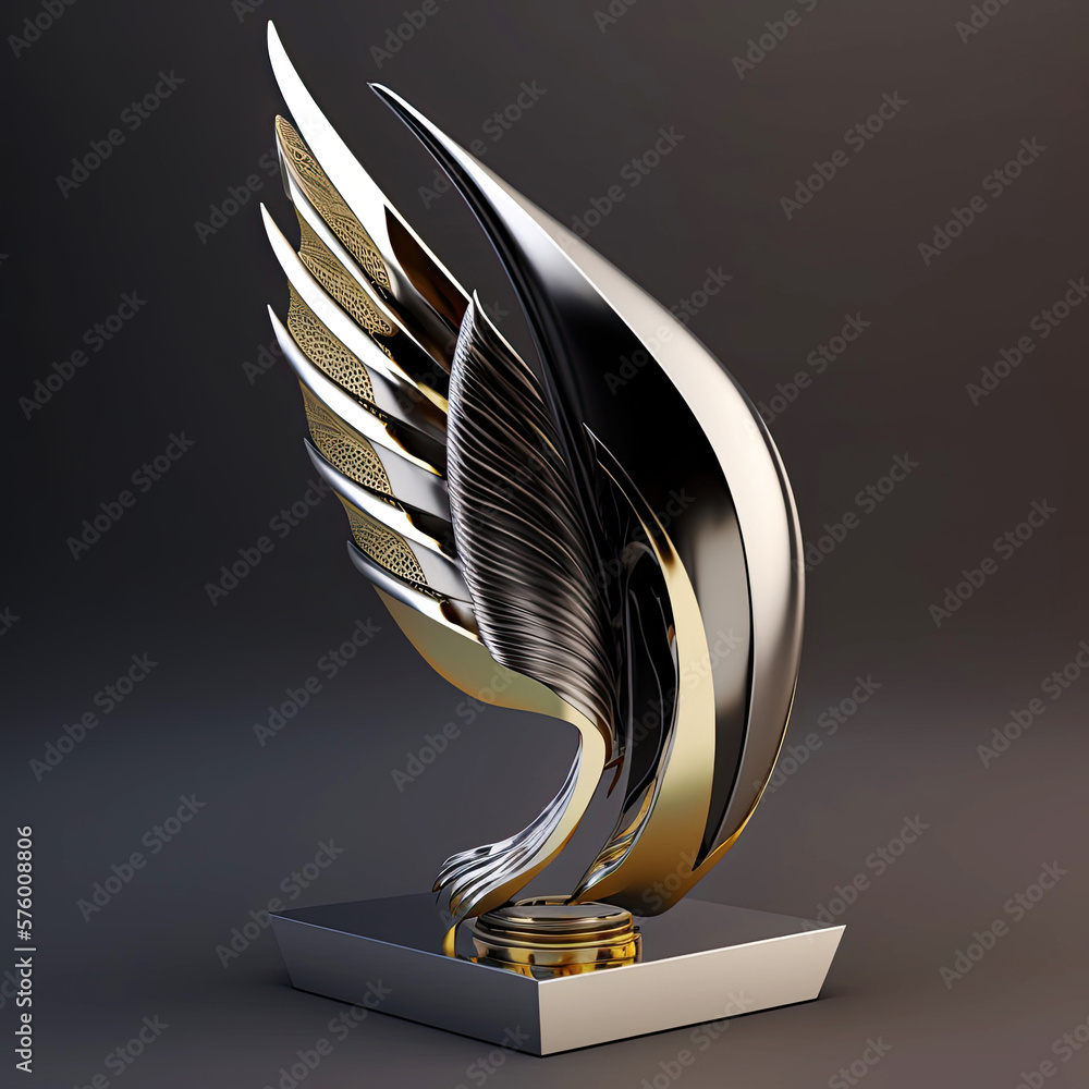 ai generated illustration of photo realistic trophy with abstrct wing ...