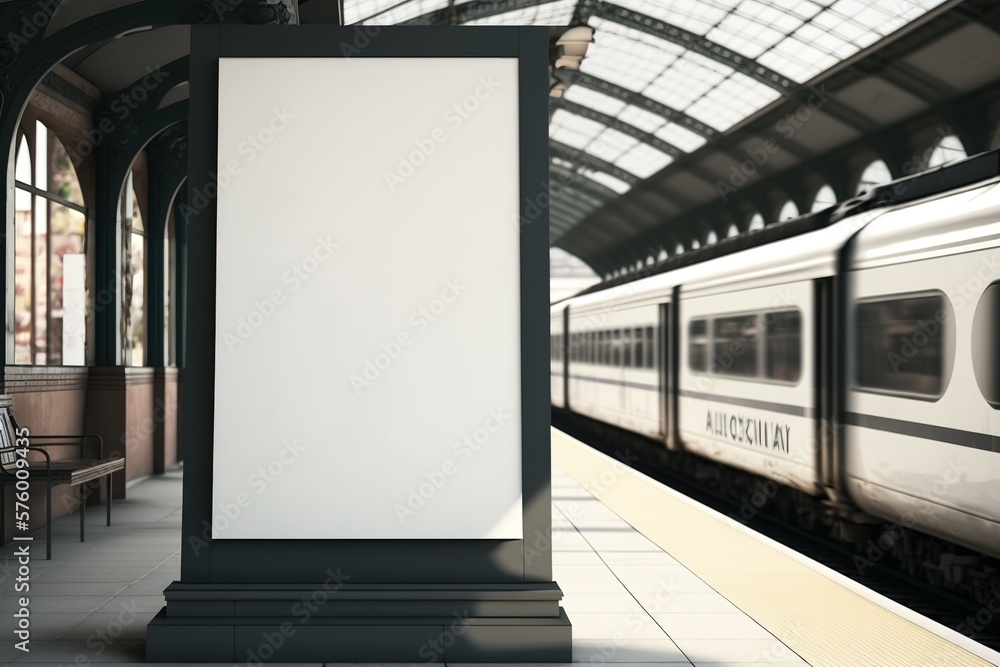Train station white billboard with copy space for advertisement ...