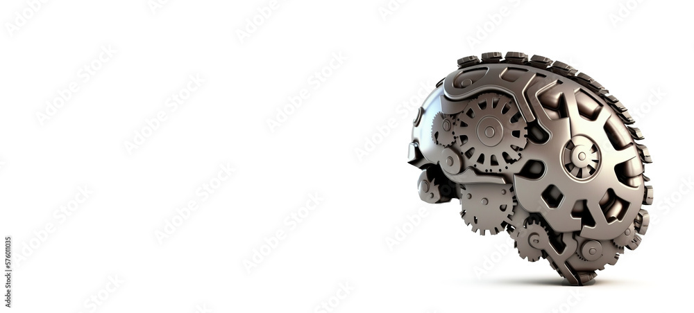 Human brain made of metal mechanism on white background Stock Photo ...