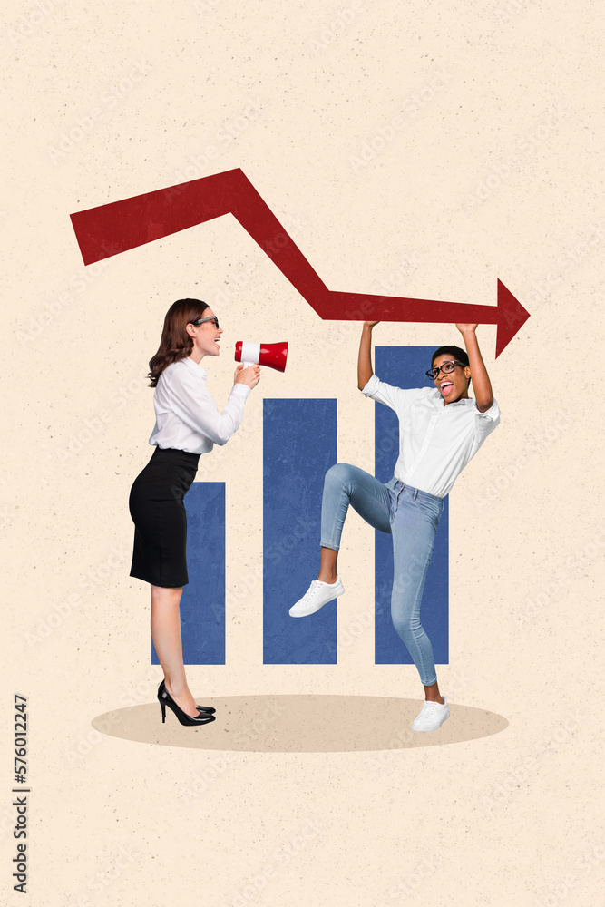 Artwork magazine collage picture of bossy lady shouting worker creating ...