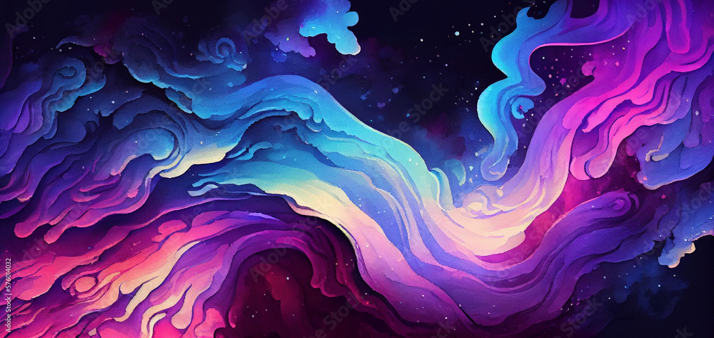 Cosmos abstract background, sky with wavy clouds and stars, wide banner ...