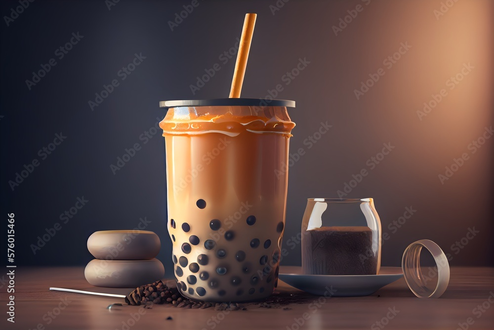Bubble tea drink. Cold tea with milk delicious beverage drinking ...