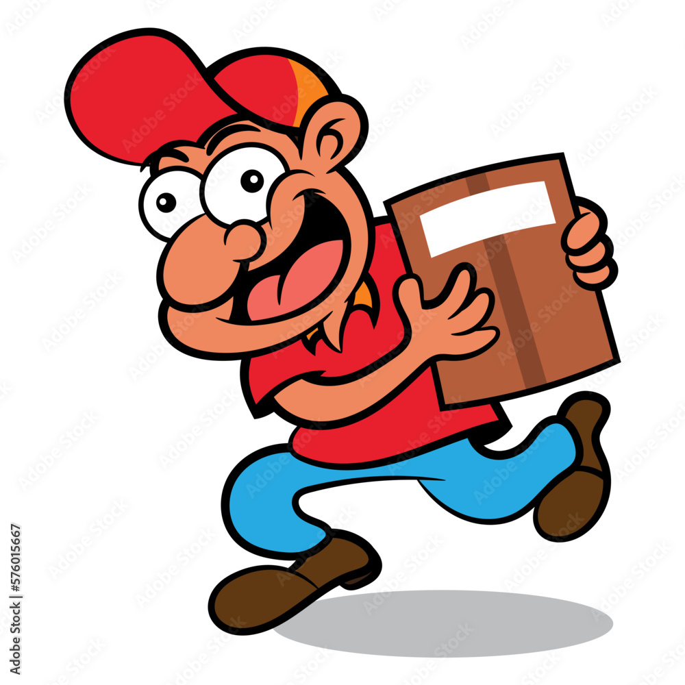 Cartoon illustration of Courier wearing uniform and delivering a ...