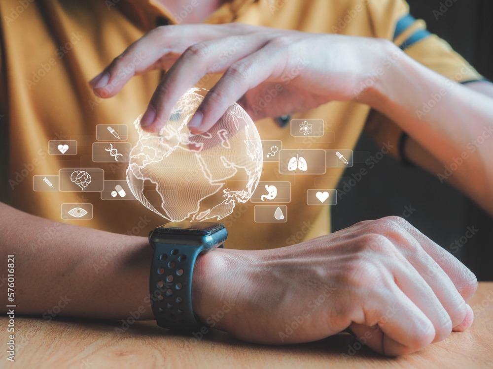 Concept of The technology to check health with smart watch. Futuristic ...