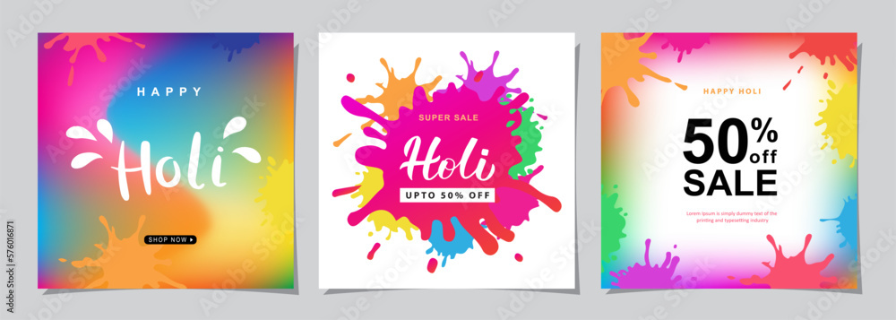 Happy Holi celebration set banner. background design for Indian ...