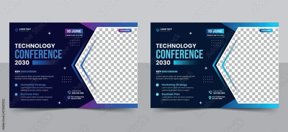 Business technology conference flyer and invitation banner template ...