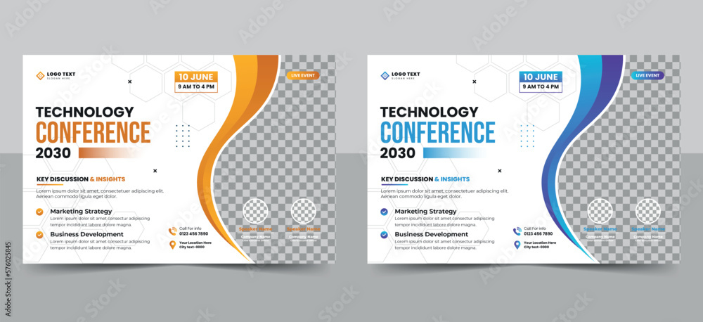 Abstract Business technology conference flyer and event invitation ...
