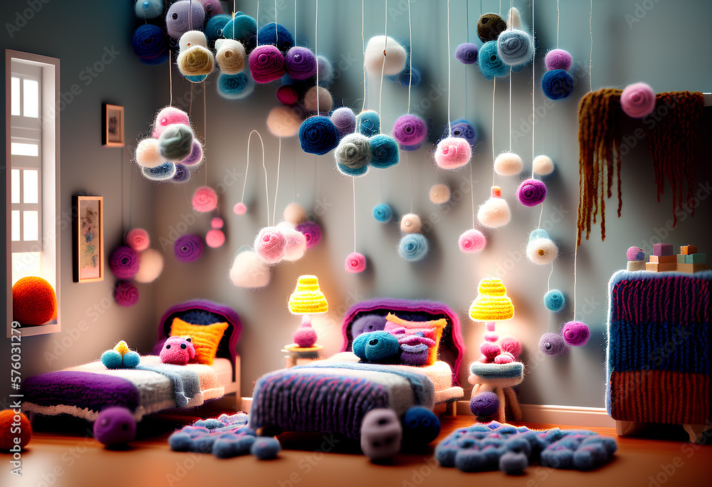 Woolen doll's room, Realistic fantastic children room, Multicolor Magic ...