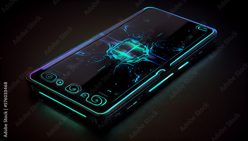futuristic image of a phone mockup without a hand, featuring a ...