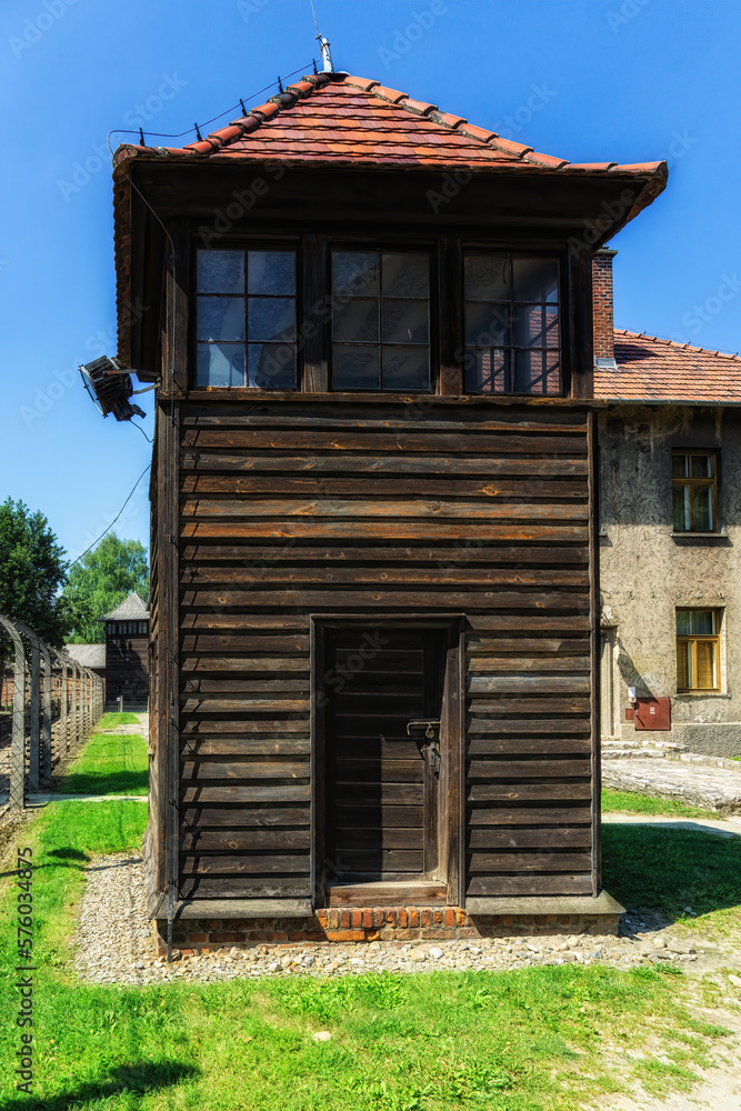 guard post in the middle of a concentration camp. Auschwitz ...