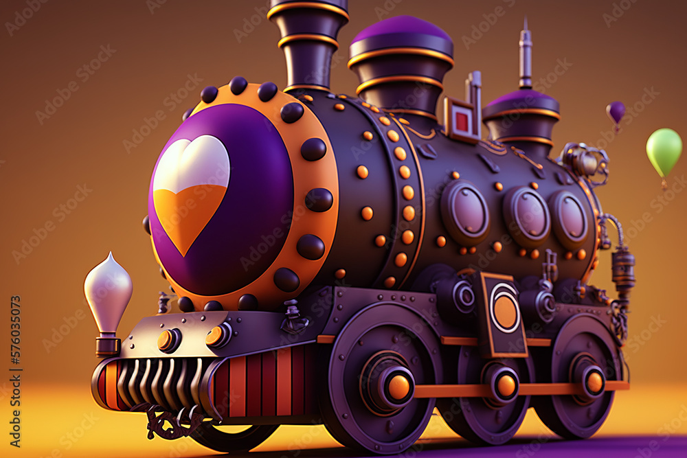 The Brightly Colored Children's 3D Train: A Cartoon with a Purple Heart ...