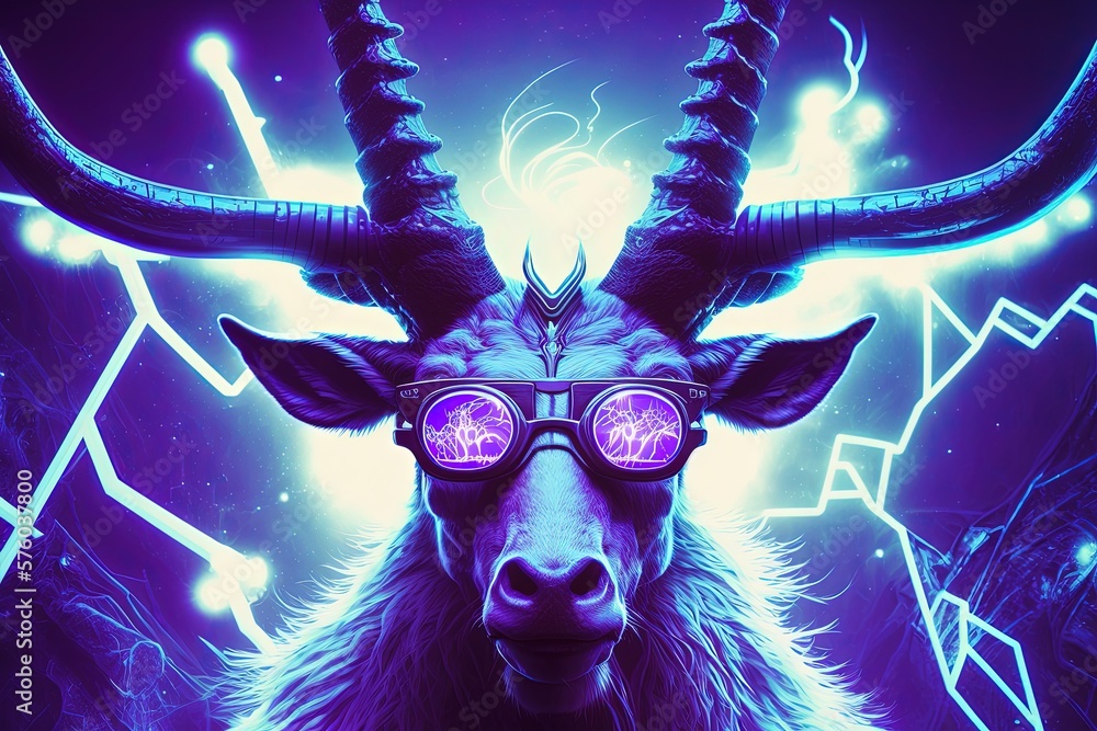 Cool beautifull futuristic moose portrait in pop art style on purple ...