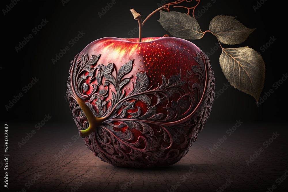 Gothic style apple covered with vine on a gradient background. Fresh ...