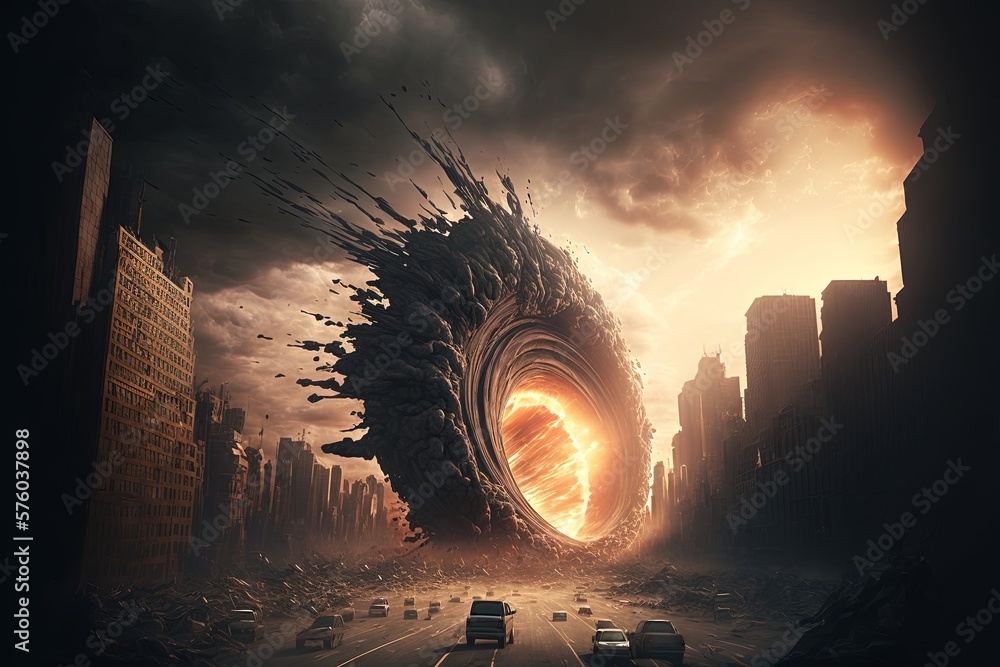 Man in the face of the end of the world. Apocalyptic epic scene ...