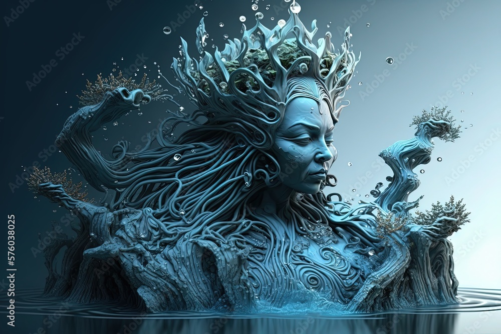 The water elemental rises from the water. Fantasy, magical creatures ...