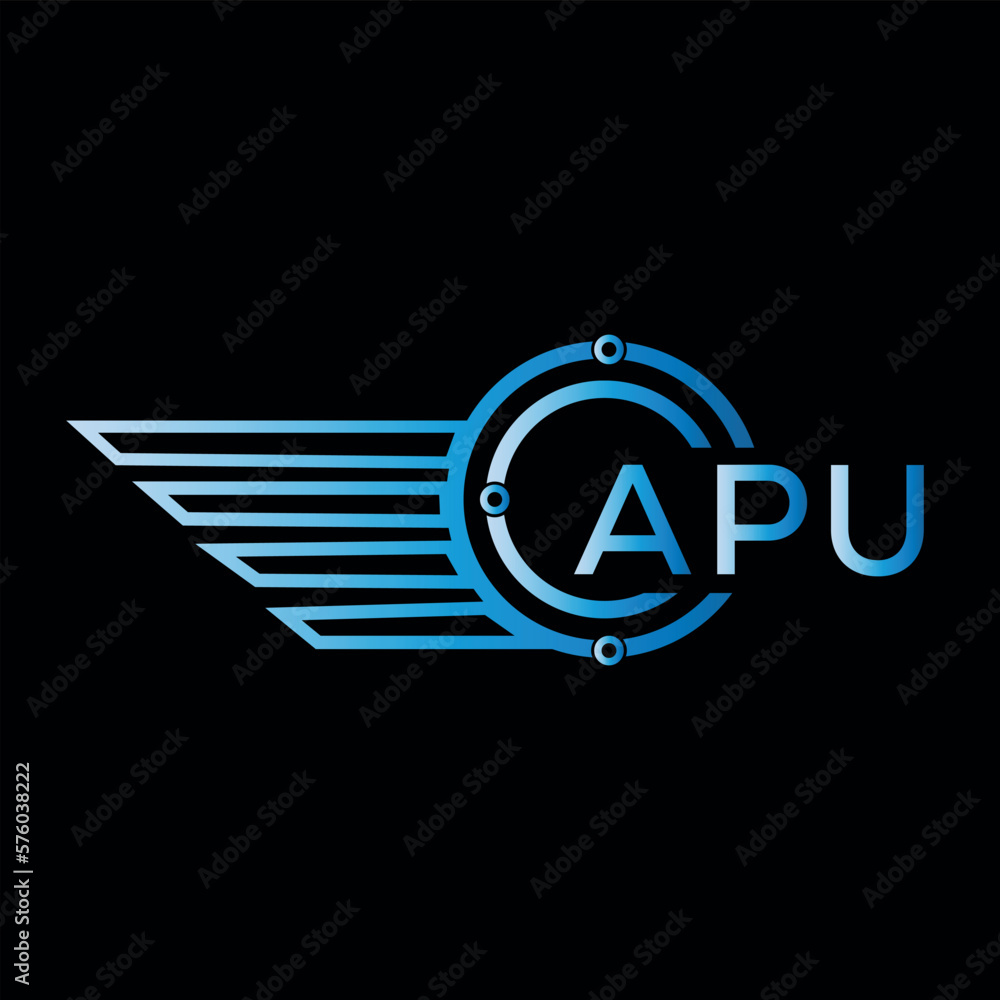 APU logo, letter logo. APU blue image on black background. APU ...